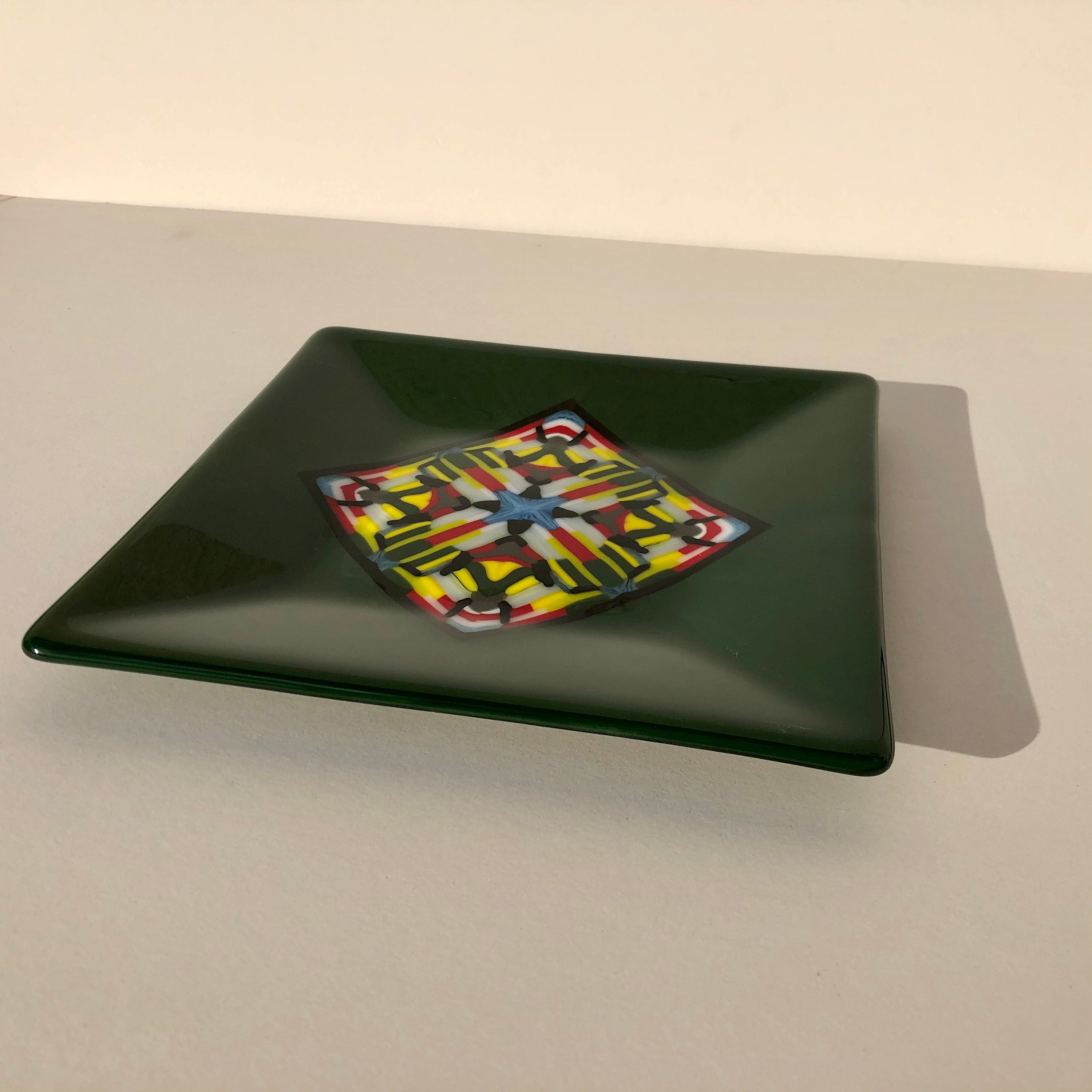 Fused Glass Forest Green Diamond Pattern Bar Plate - Etsy