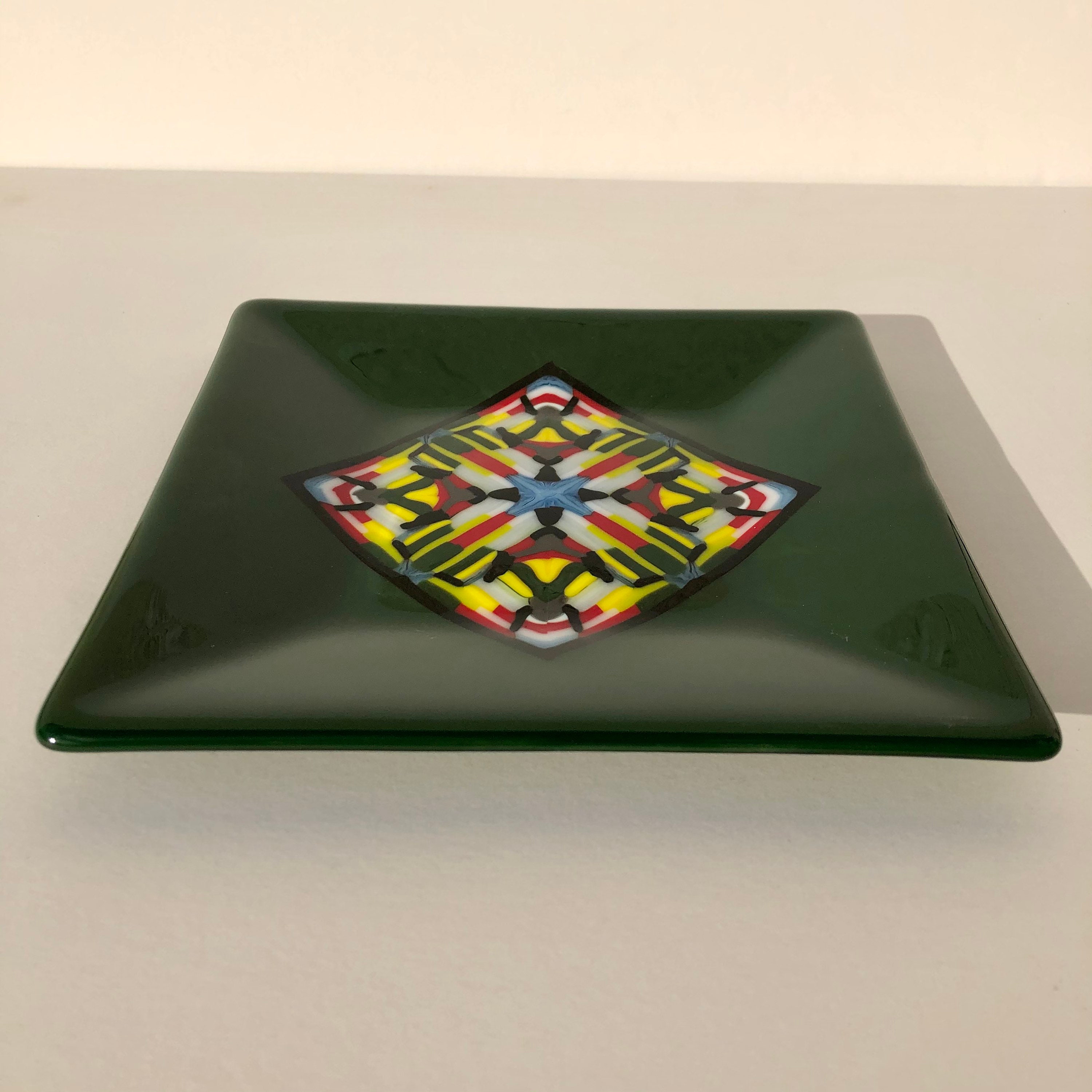Fused Glass Forest Green Diamond Pattern Bar Plate - Etsy