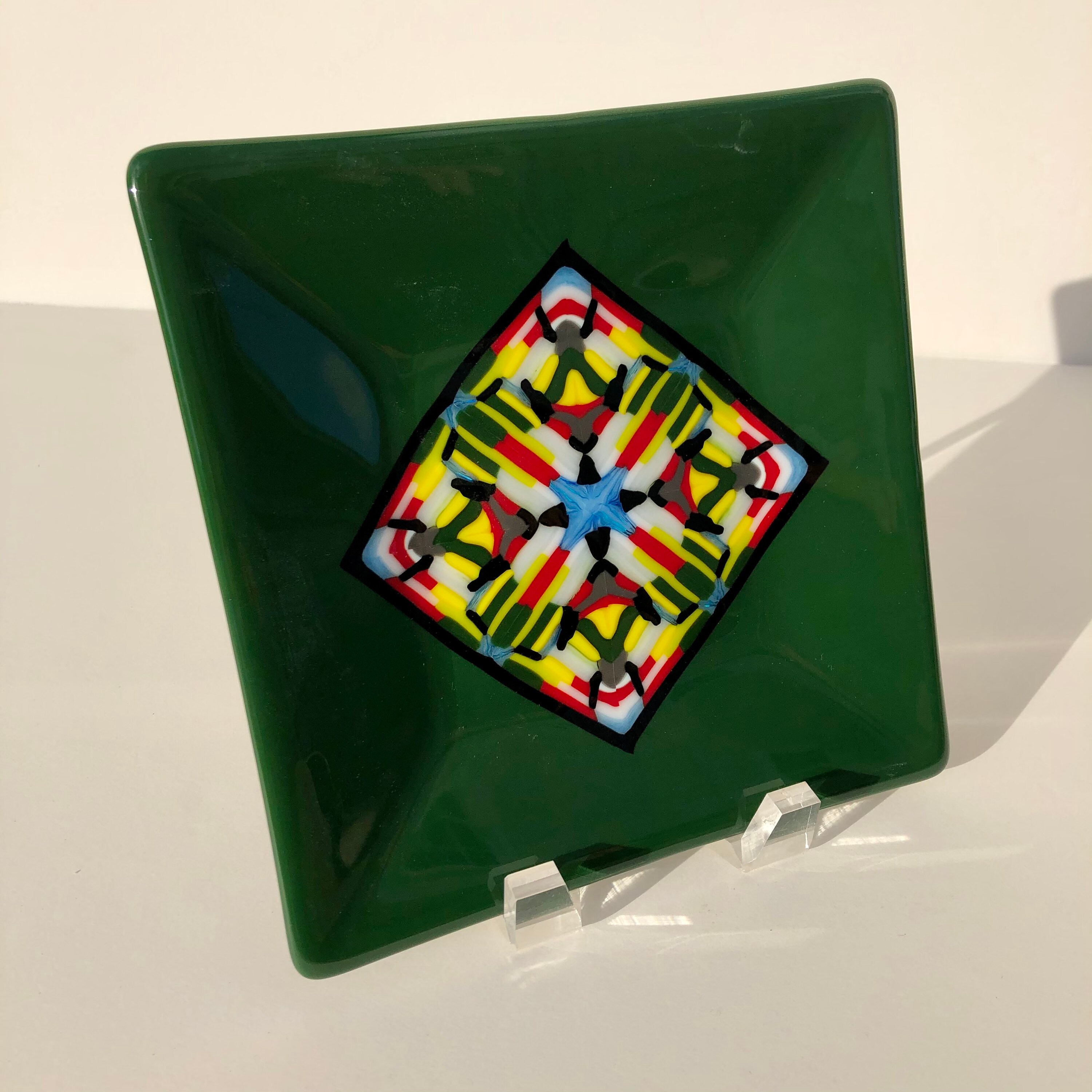 Fused Glass Forest Green Diamond Pattern Bar Plate - Etsy