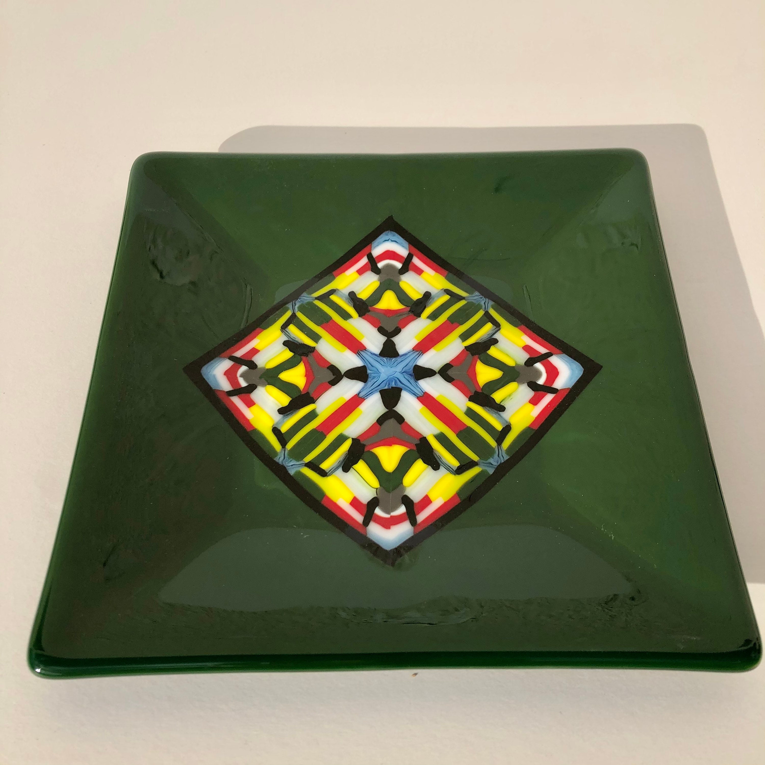 Fused Glass Forest Green Diamond Pattern Bar Plate - Etsy