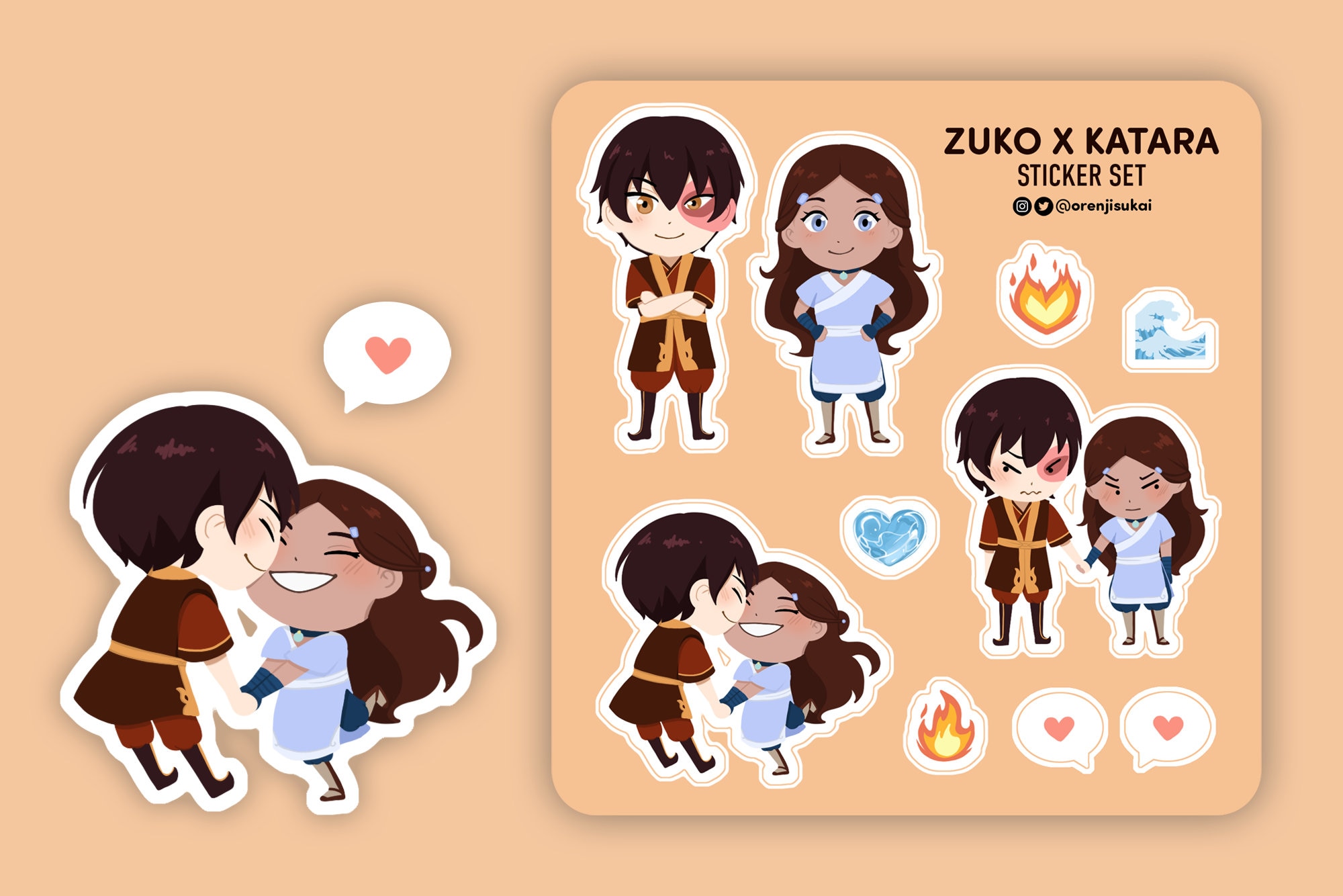 Zuko X Katara Zutara Sticker Set - Etsy