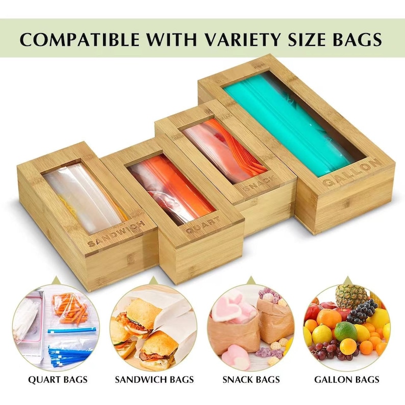 Engraved Wood Zip Sandwich Baggie Storage Organizer Kitchen - Etsy