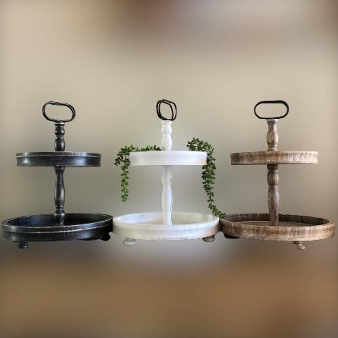 Beautiful Quality Farmhouse Two Tiered Stand Tray Distressed Wood ...