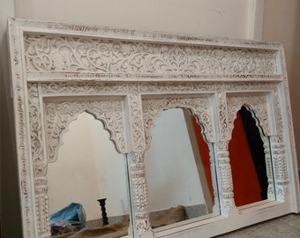 Indian Jharokha Mirror Triple Arch Carved Wooden Mirror - Etsy