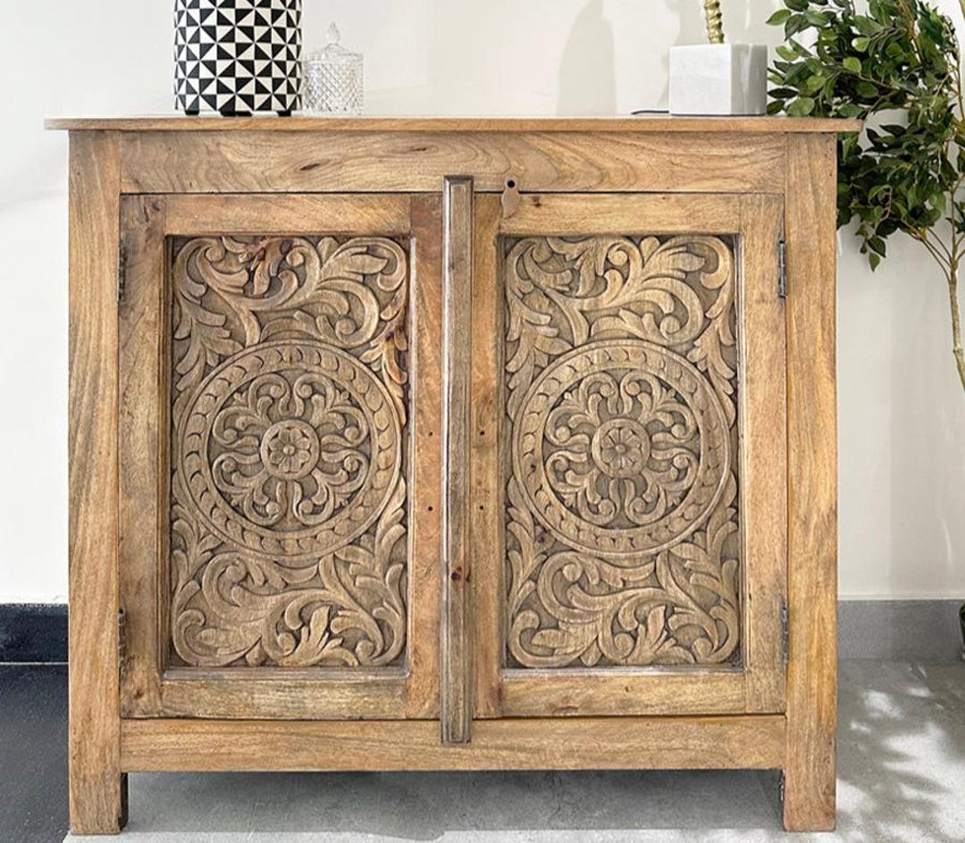 Carved Indian Cabinet, Wooden Living Room Cabinet, Vintage Style ...