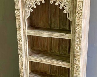 Vintage Style Book Shelf, Carved Wooden Cabinet, Rustic Brown Book ...