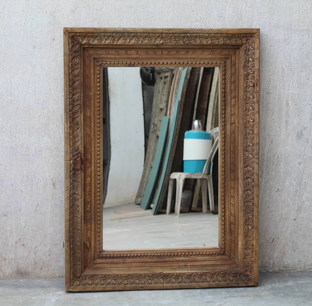 Rustic Indian Mirror, Carved Vintage Inspired Mirror, Wooden Wall ...