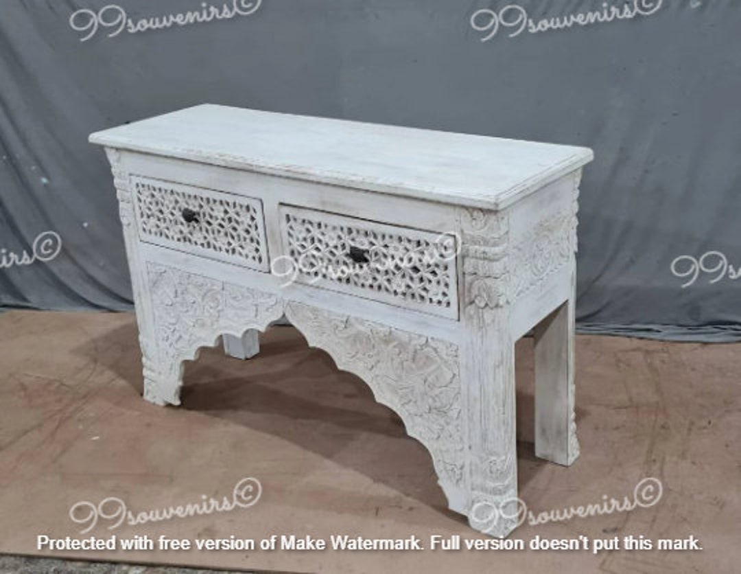 Vintage Style Console Table, Wooden Rustic Console, Carved Indian ...