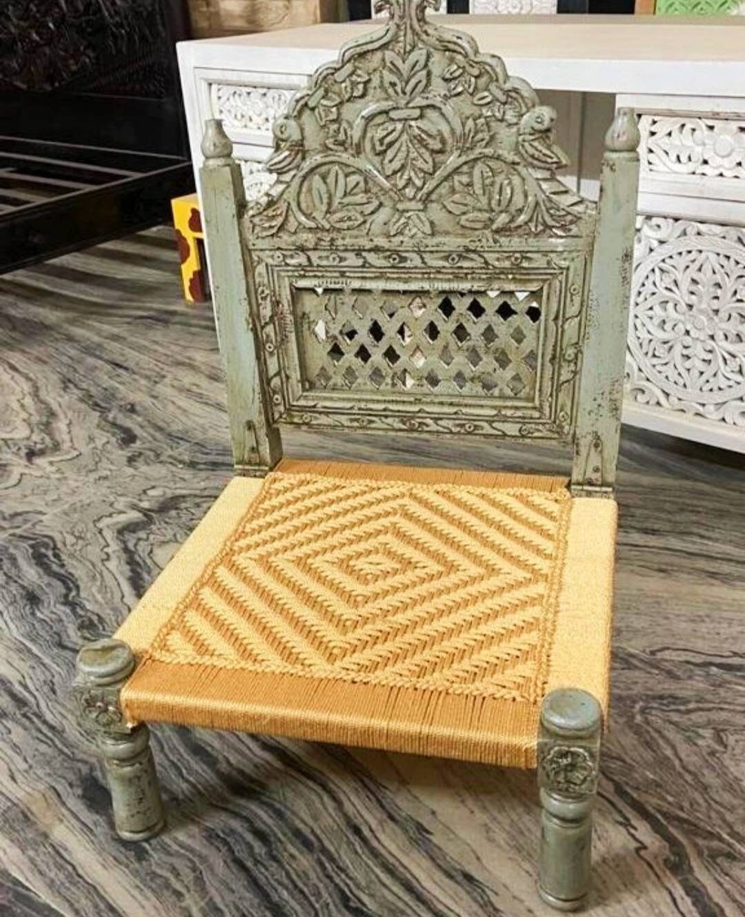 Vintage Style Indian Charpai Seat, Carved Wooden Seat, Intricate ...