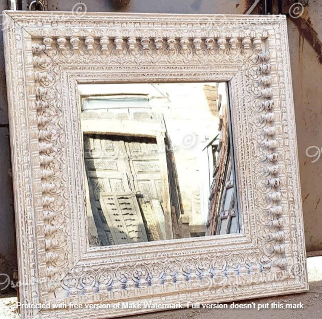 Boho Wall Mirror, Carved Wooden Mirror, Indian Furniture Mirror, Rustic ...