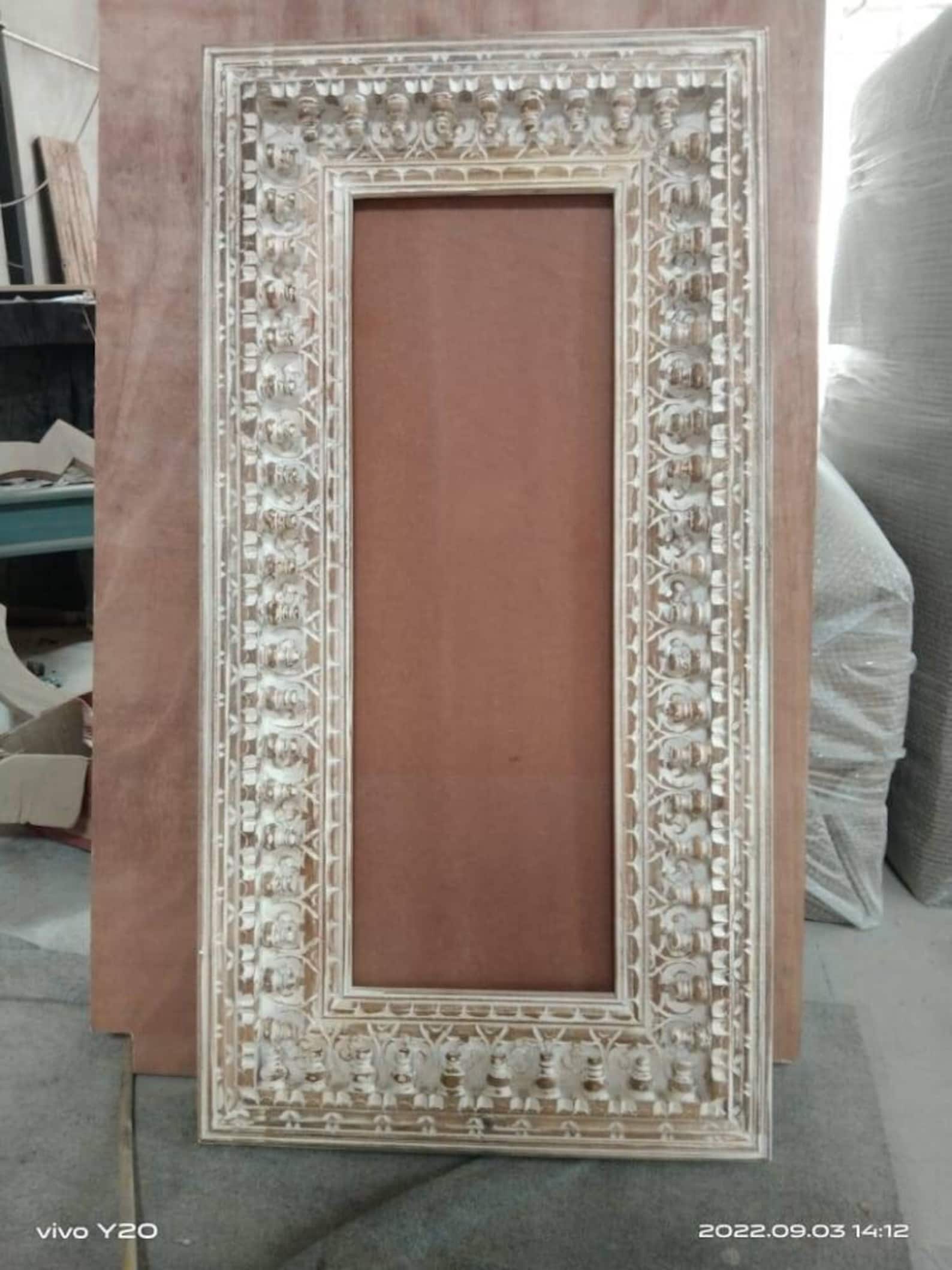 Boho Wall Mirror, Rustic White Mirror, Wooden Mirror Frame, Indian ...