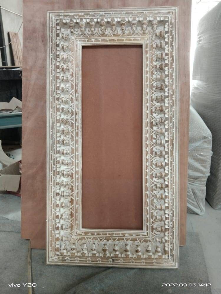 Boho Wall Mirror, Rustic White Mirror, Wooden Mirror Frame, Indian ...