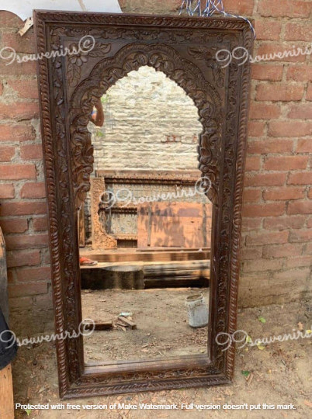 Rustic Indian Mirror, Carved Wooden Mirror, Traditional Wall Mirror ...