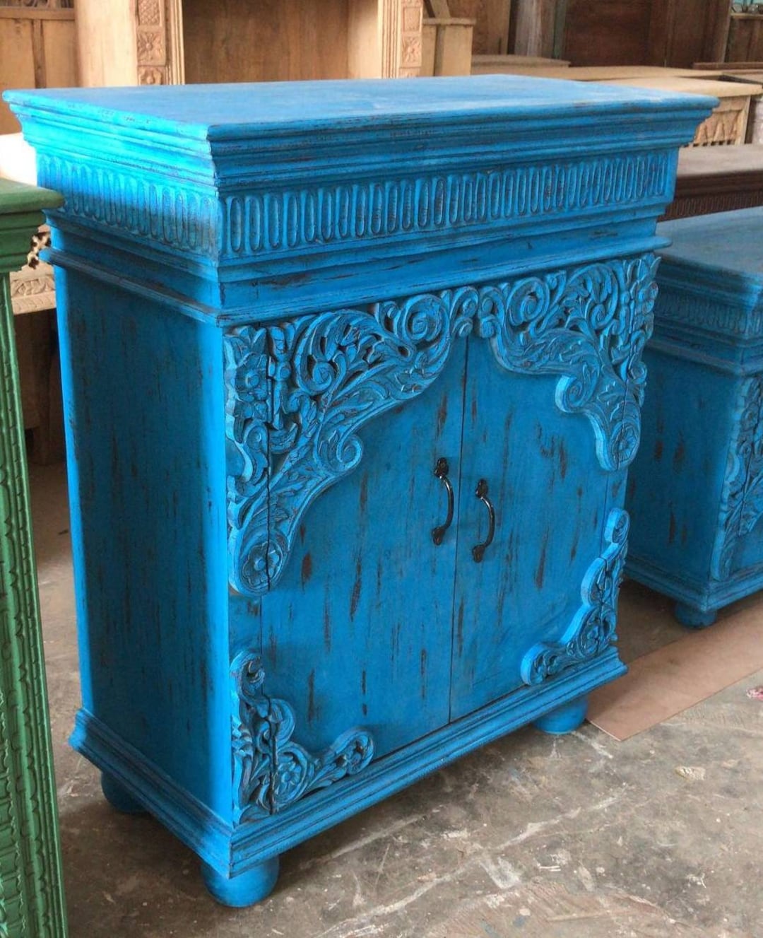 Vintage Style Indian Cabinet, Carved Wooden Rustic Console, Distressed ...