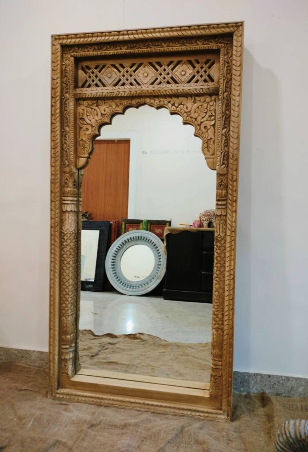 Vintage Inspired Carved Indian Mirror, Wooden Wall Mirror, Antique ...