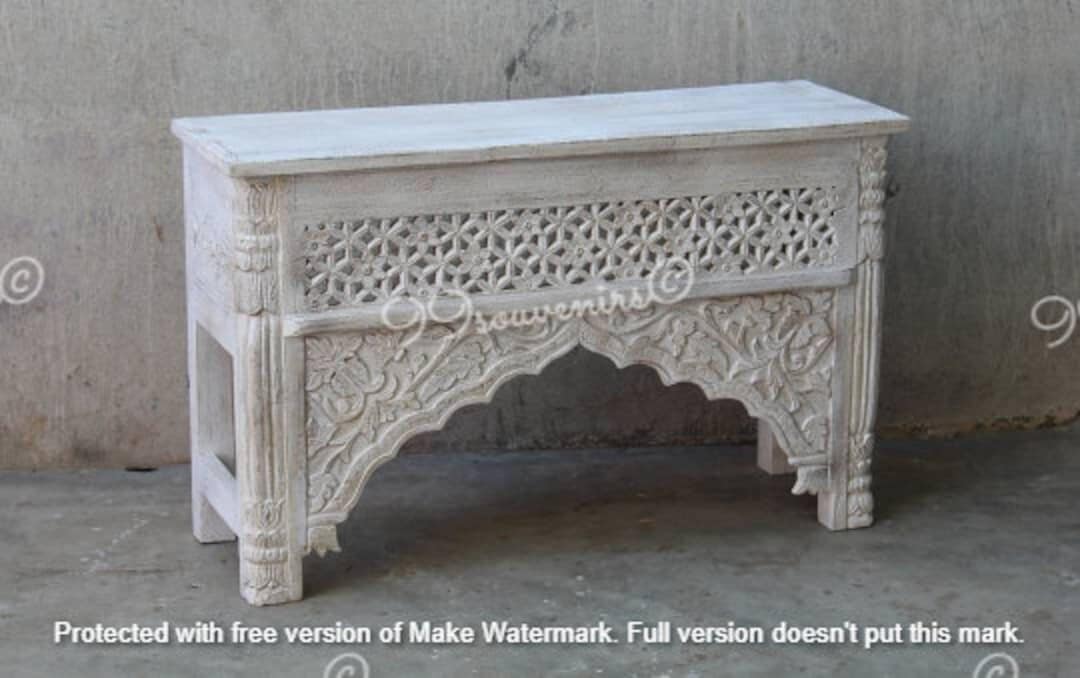 Vintage Style Console Table, Wooden Rustic Console, Carved Indian ...