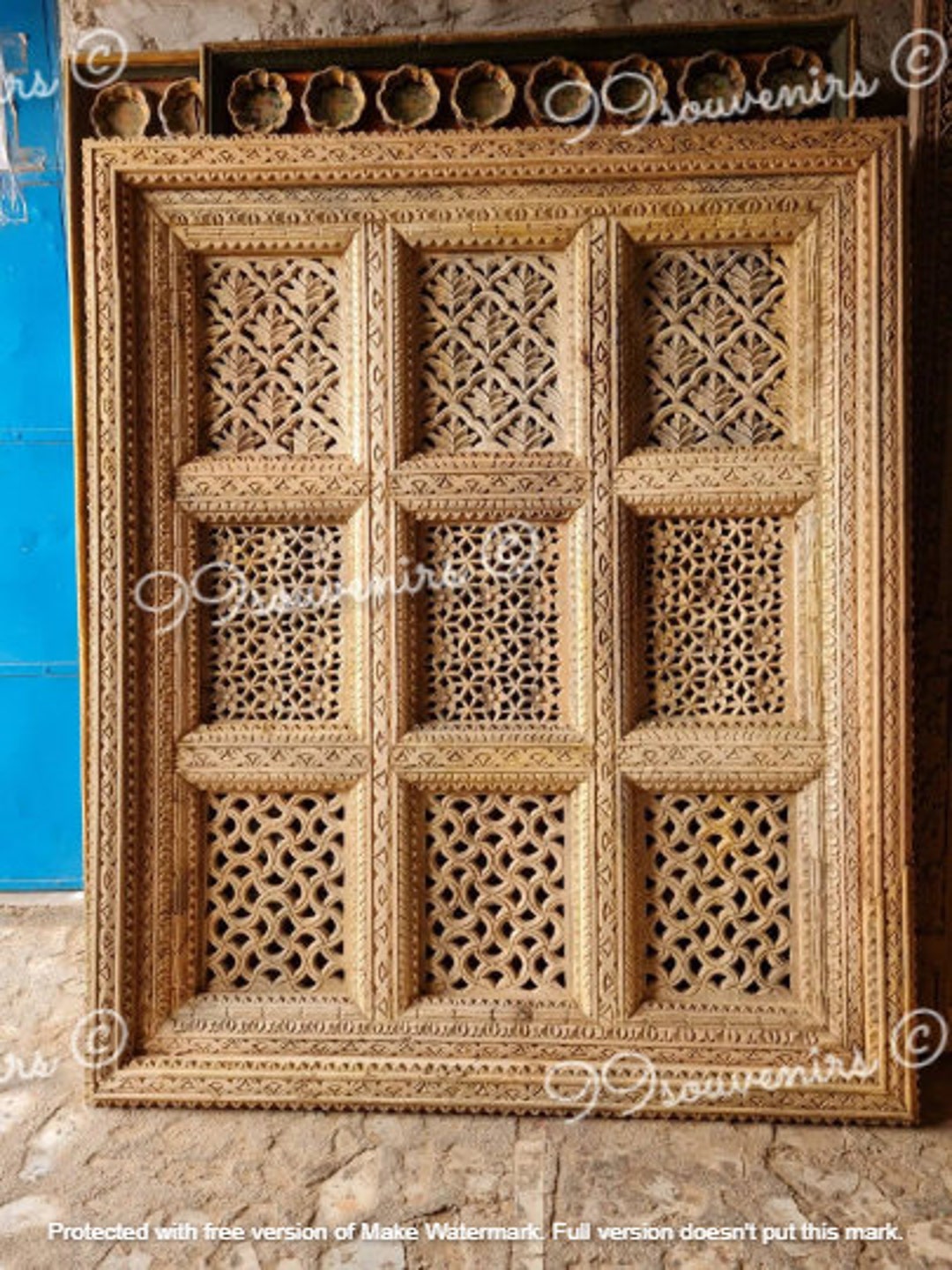 The Pallava Vintage Style Indian Wall Panel, Carved Wooden Wall Panel ...