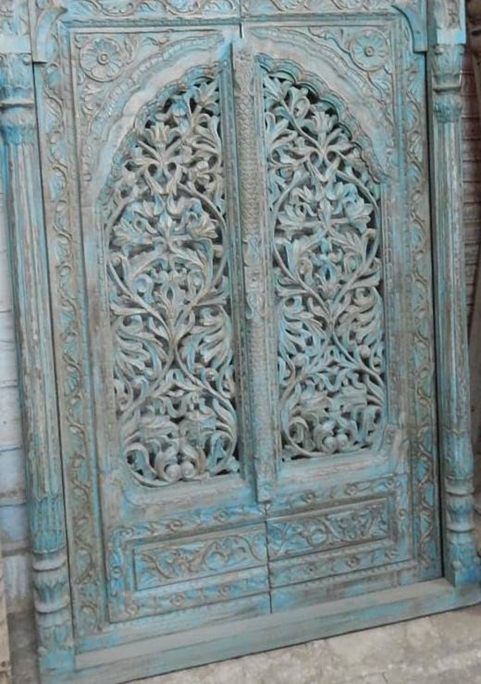 Carved Mango Wood Wall Panel: Distressed Blue Brown Jharokha Decor - Etsy