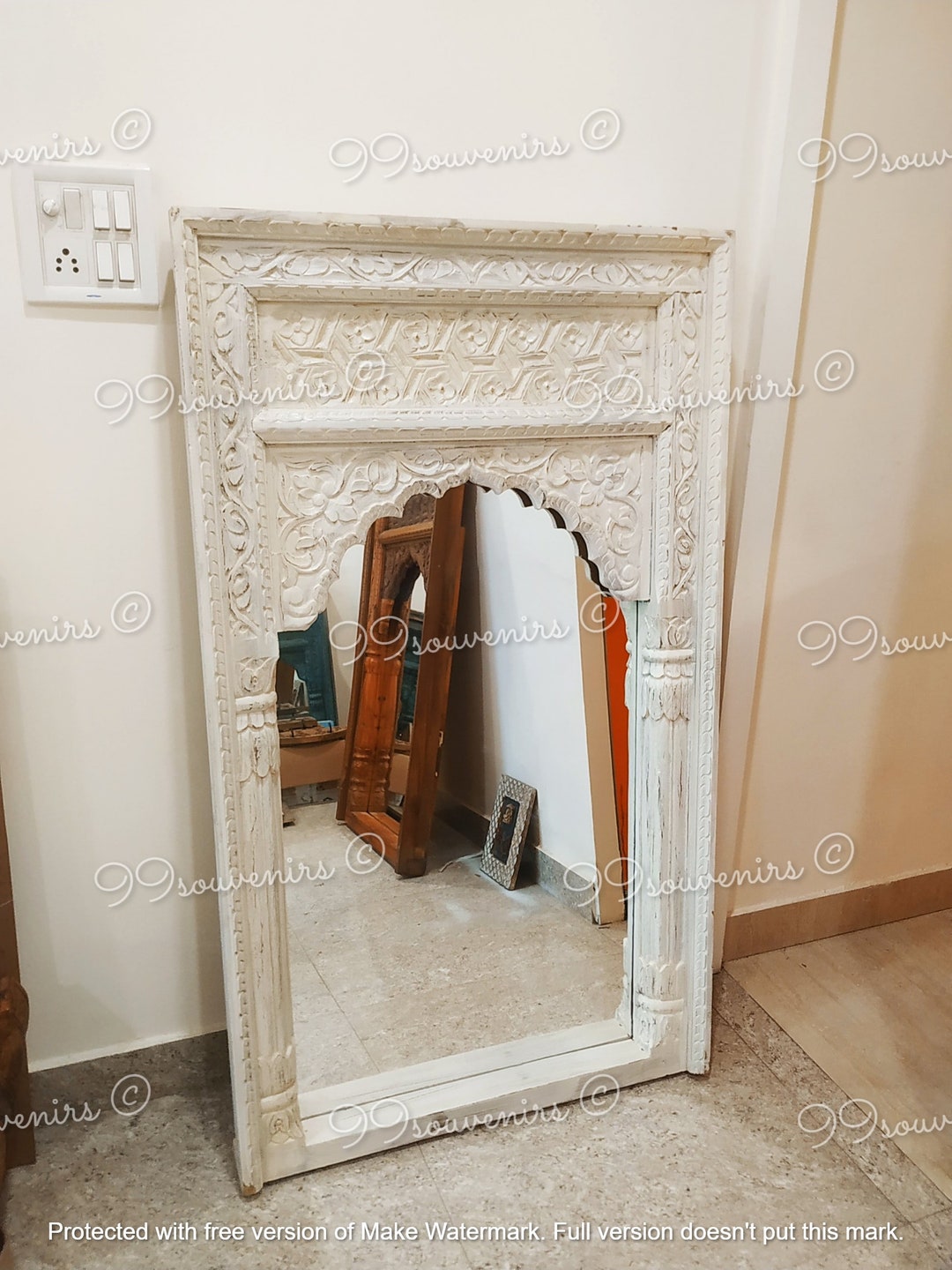 Boho Rustic Mirror, Carved Wooden Wall Mirror, Indian Furniture Mirror ...