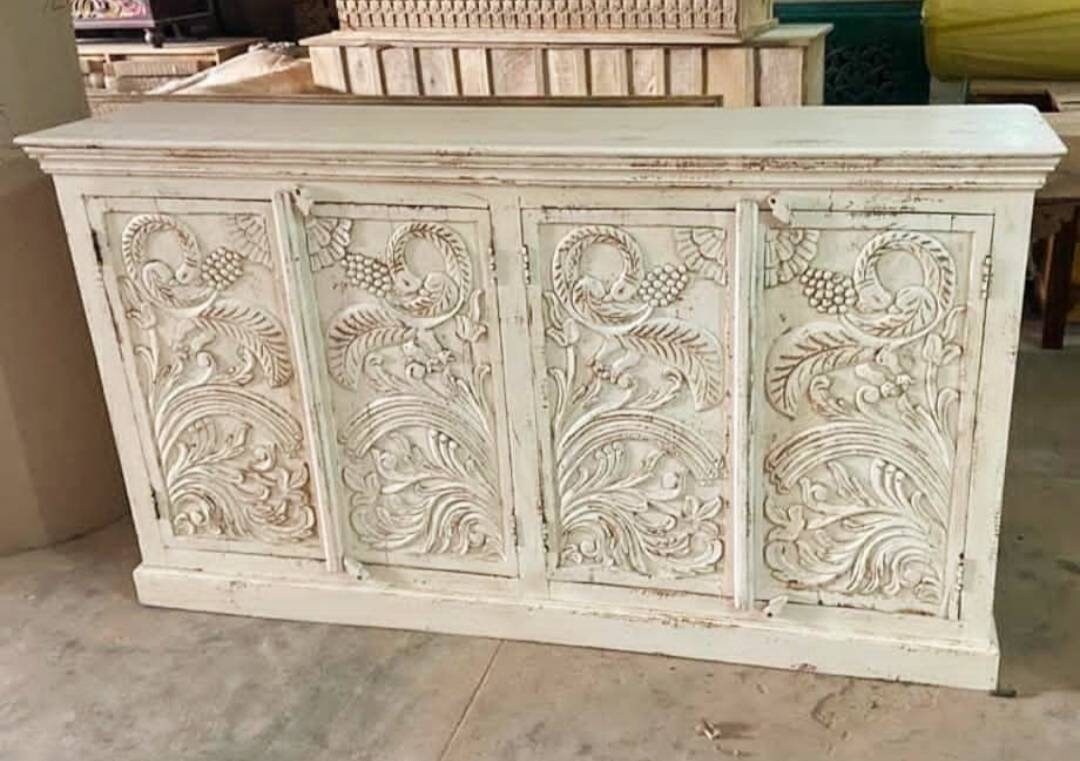 Indian Rustic Cabinet, Carved Wooden Dresser, Boho Living Room Cabinet ...