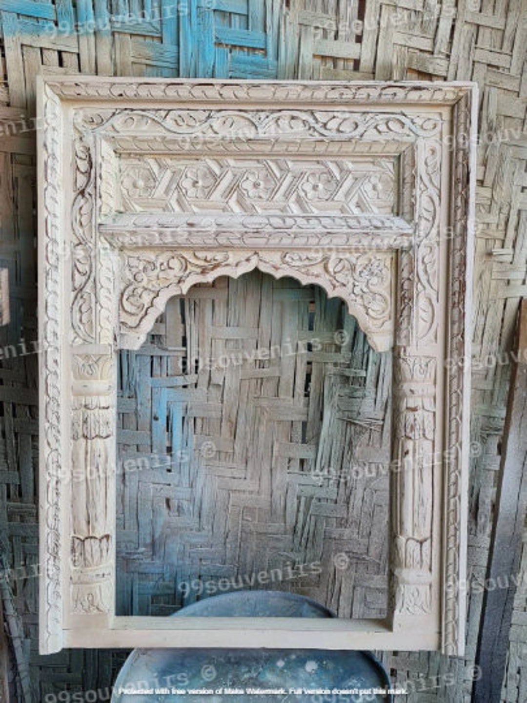 Rustic White Mirror, Boho Wall Mirror, Solid Wood Wall Decor Mirror ...