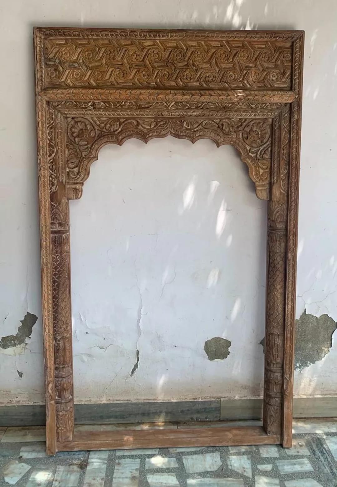 Antique Inspired India Mirror, Carved Wooden Wall Mirror, Distressed ...
