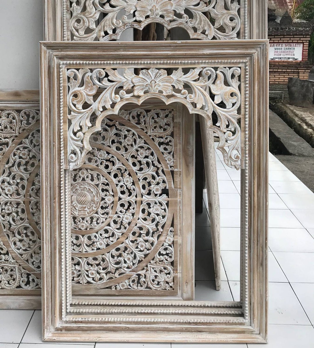 Bohemian Wall Mirror, Carved Wooden Floral Mirror, Boho Mirror Frame ...
