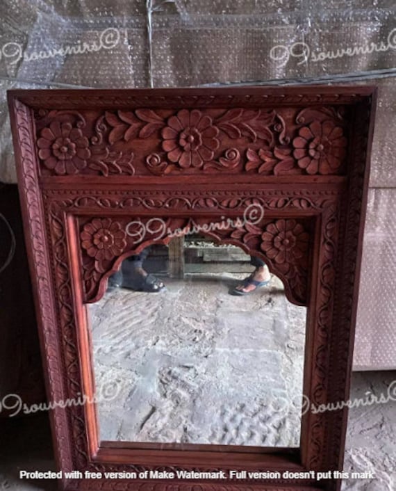 Vintage Style Indian Mirror Carved Wooden Wall Mirror - Etsy