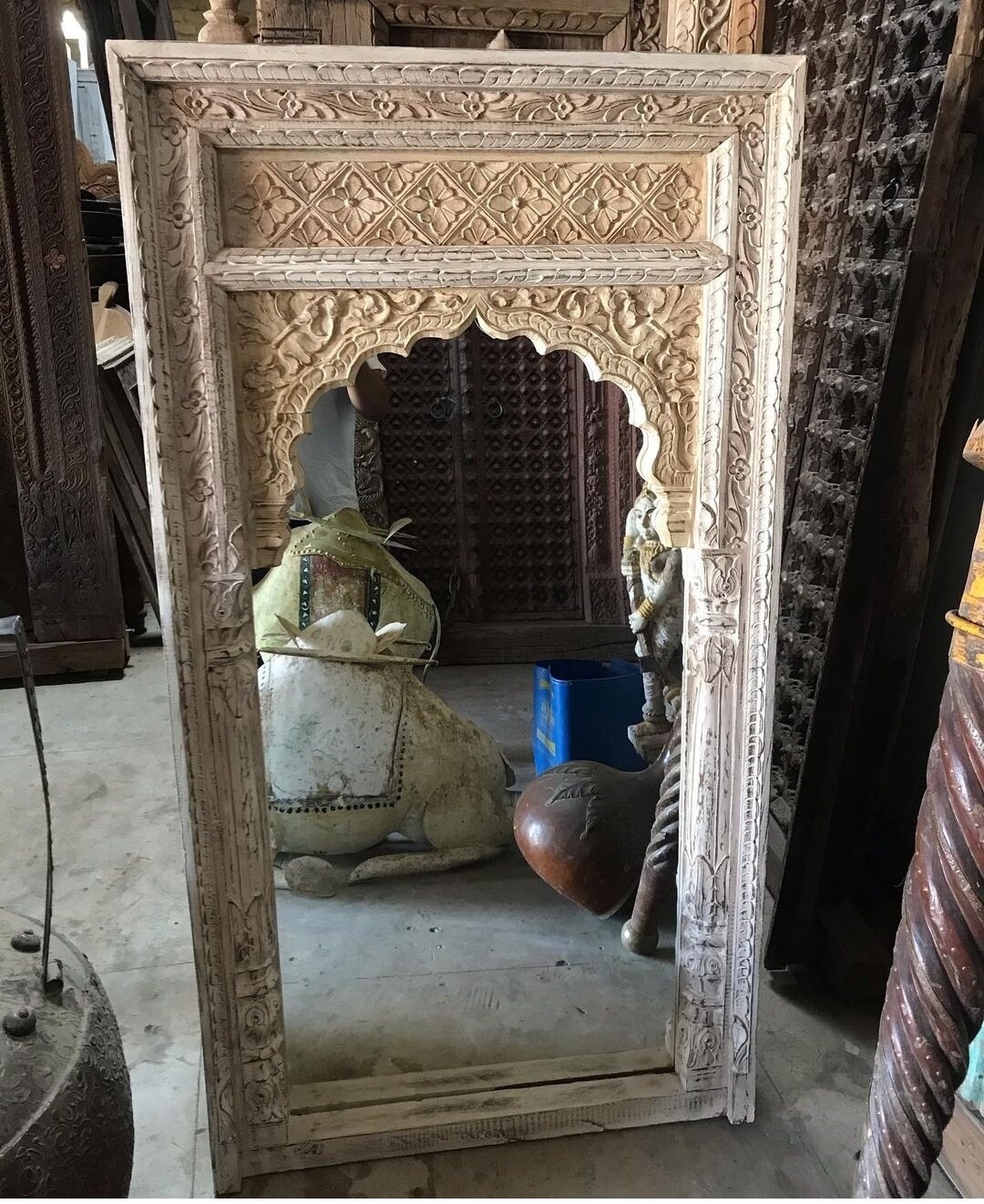 Boho Wall Mirror, Rustic White Mirror, Wooden Mirror Frame, Indian ...