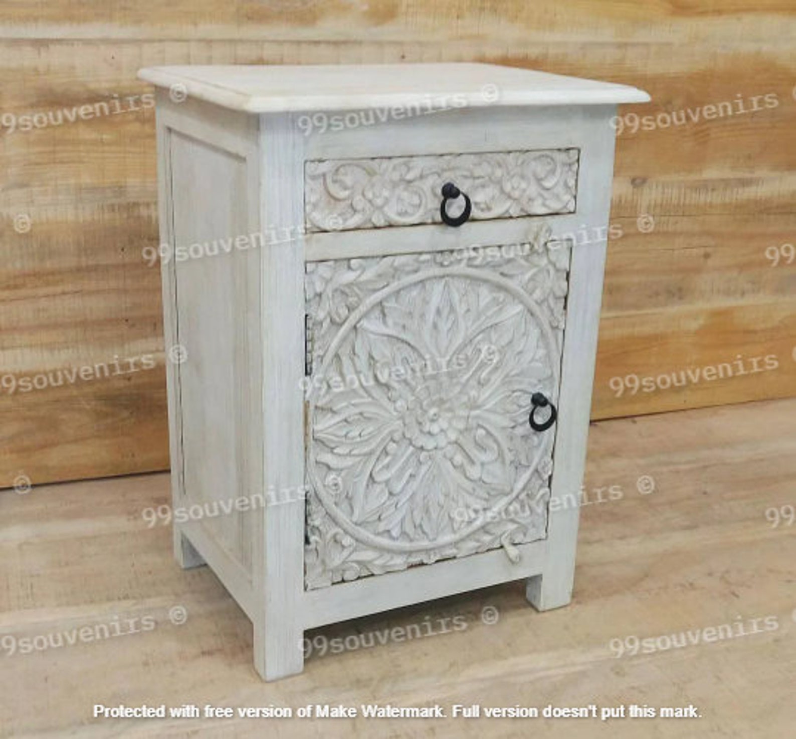 Rustic White Side Table, Indian Bedside Table, Wooden Night Stand ...