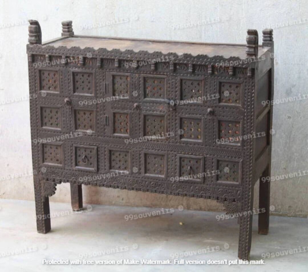 Vintage Style Indian Trunk, Rustic Brown Storage Box for Entryway ...