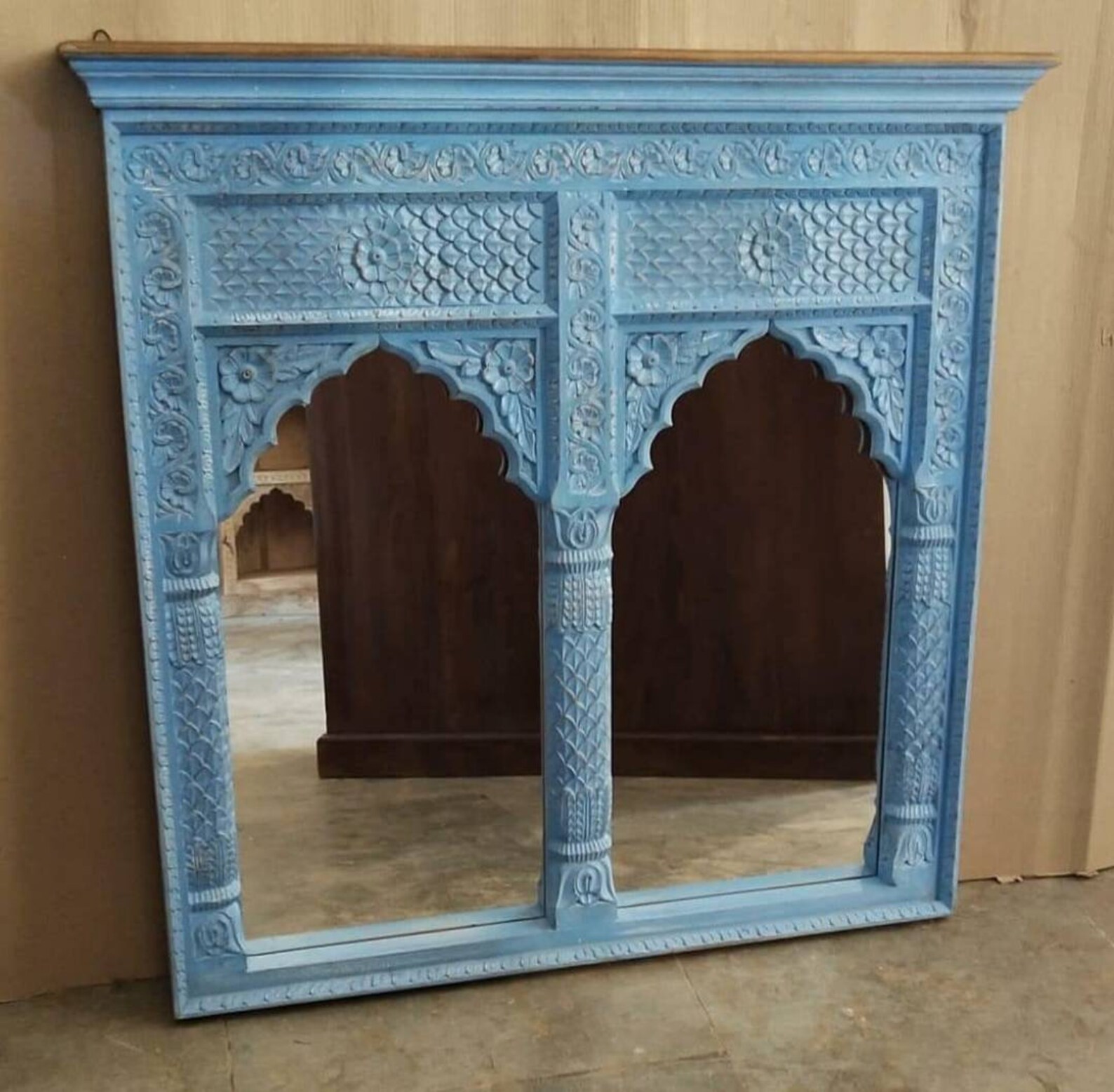 Rustic Wall Mirror, Arch Jharokha Mirror, Carved Wooden Mirror, Vintage ...