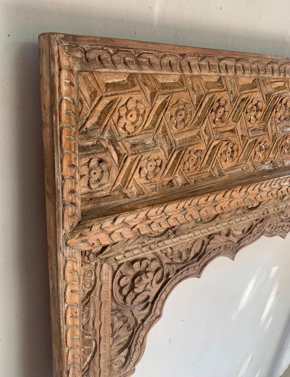 Antique Inspired India Mirror, Carved Wooden Wall Mirror, Distressed ...