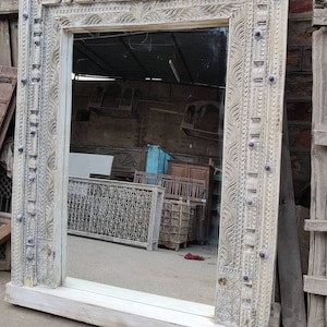 The Padmavati Indian Rustic Large Mirror, Carved Wooden Mirror ...