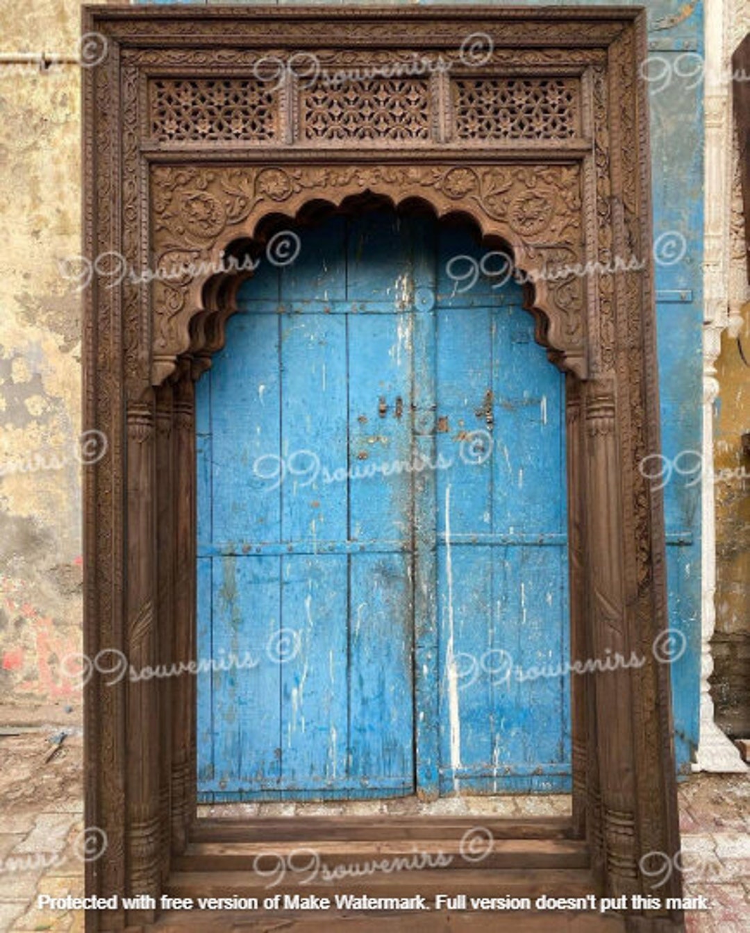 Bohemian Rustic Mirror, Carved Wooden Wall Frame, Indian Furniture ...