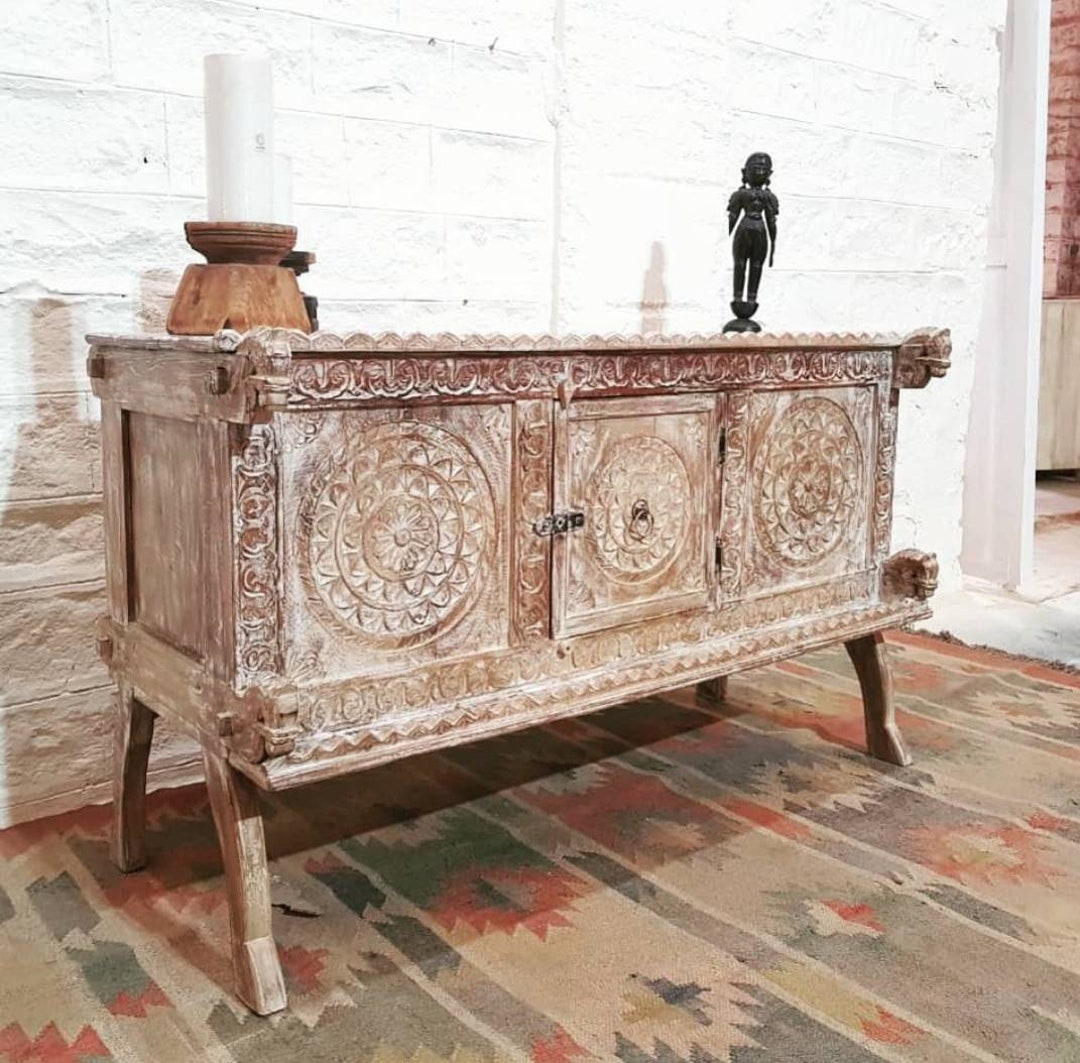 Rustic Wooden Console, Vintage Style Rustic Indian Console, Distressed ...