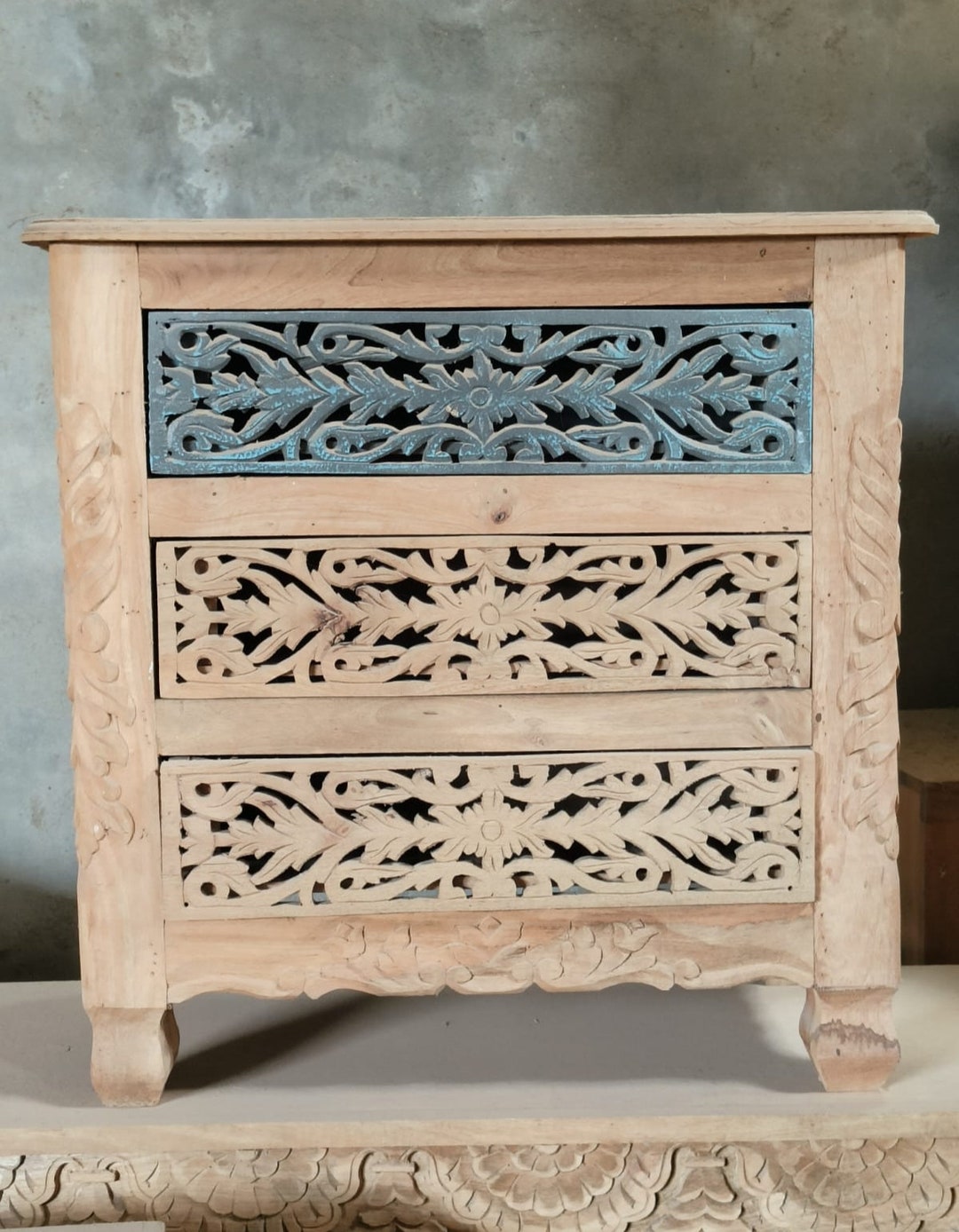 Indian Rustic Cabinet, Carved Wooden Dresser, Boho Living Room Cabinet ...