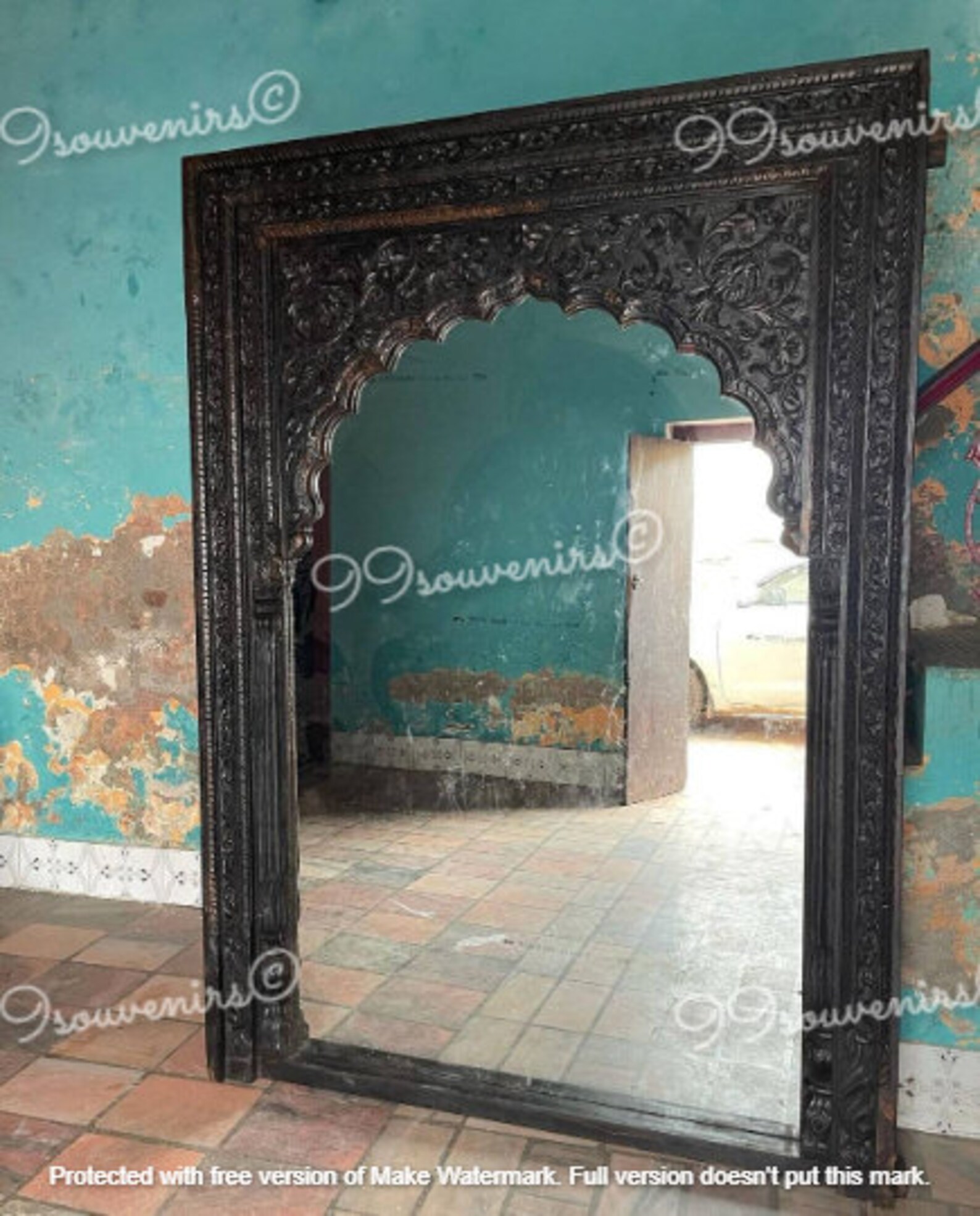 Vintage Style Wall Mirror, Carved Indian Wood Wall Mirror, Distressed ...