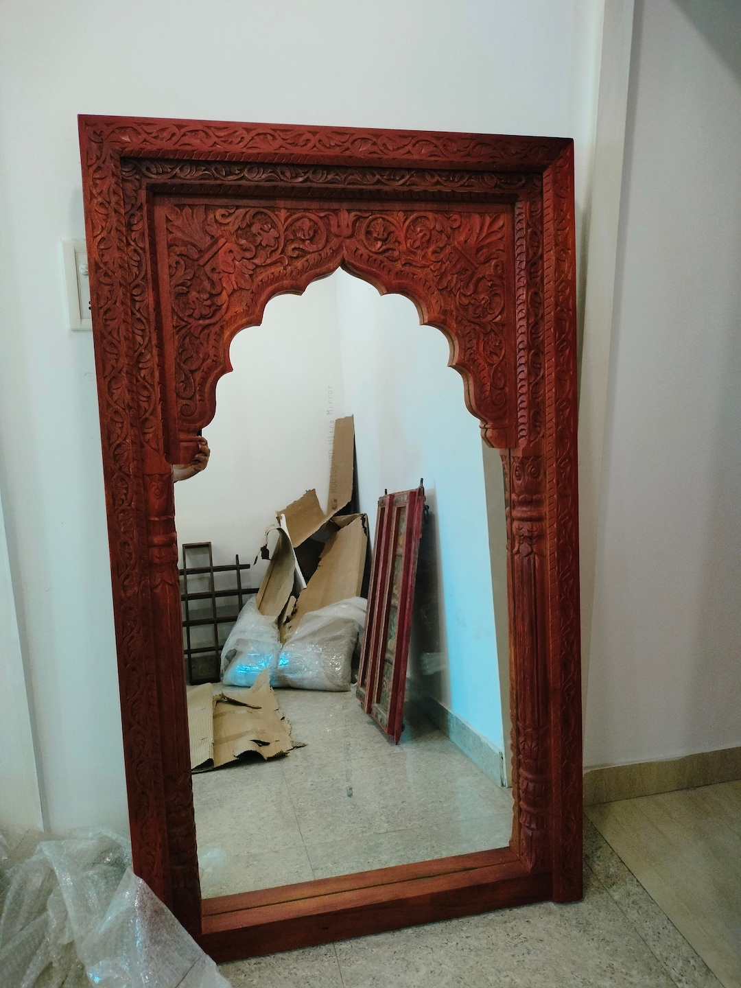 Antique Inspired India Mirror, Rustic Brown Wall Mirror, Distressed ...