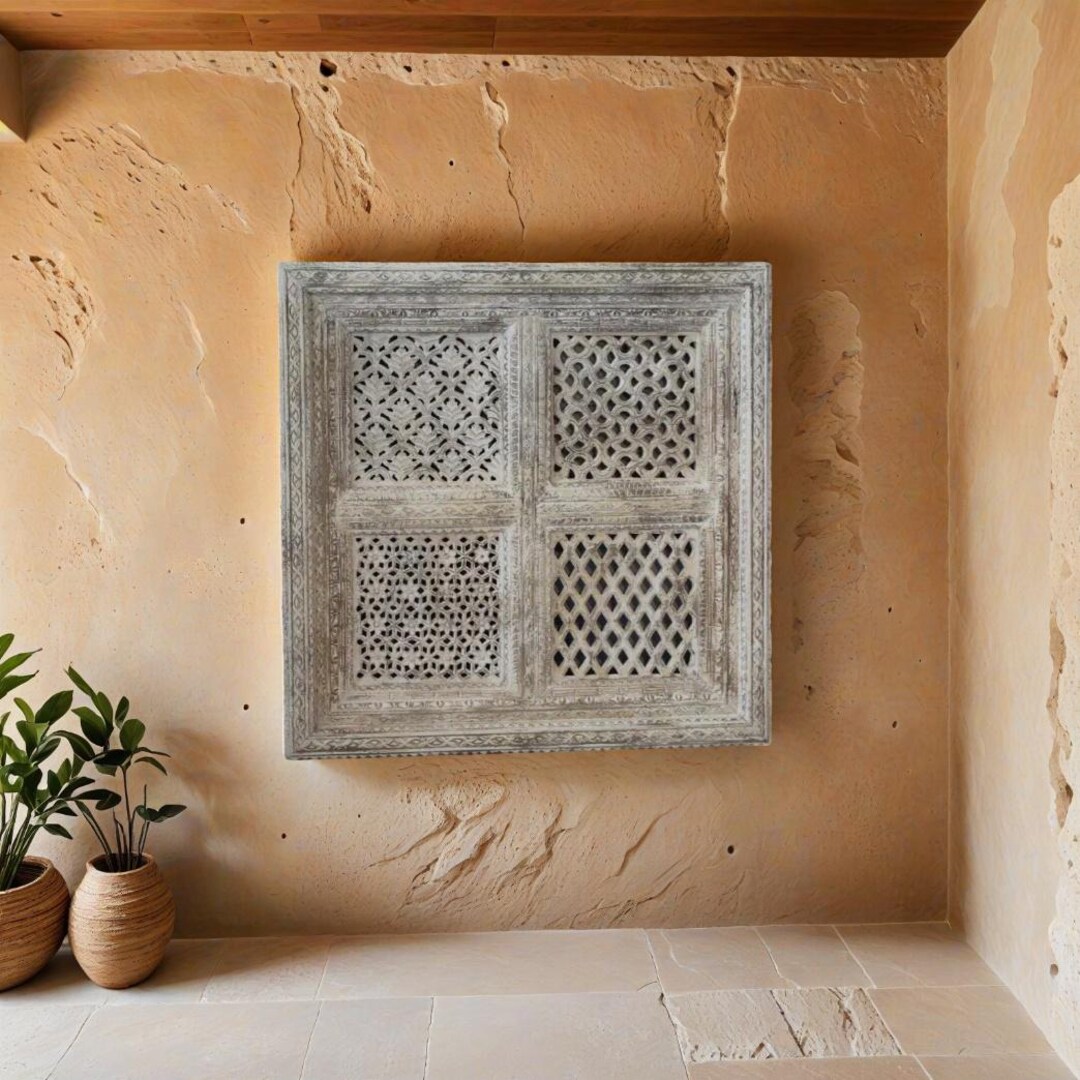Rustic Wooden Wall Panel, Carved Jaali Wall Hanging, Indian Vintage ...