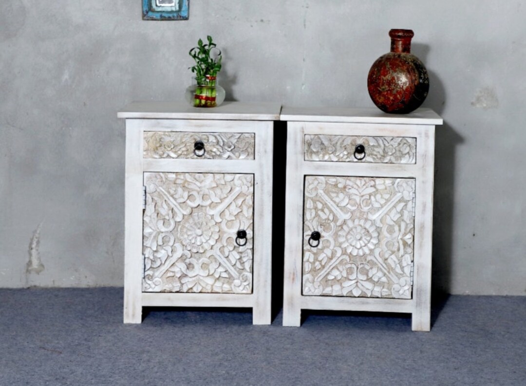 Boho Bed Side Table, Indian Furniture Bedside Table, Vintage Inspired ...
