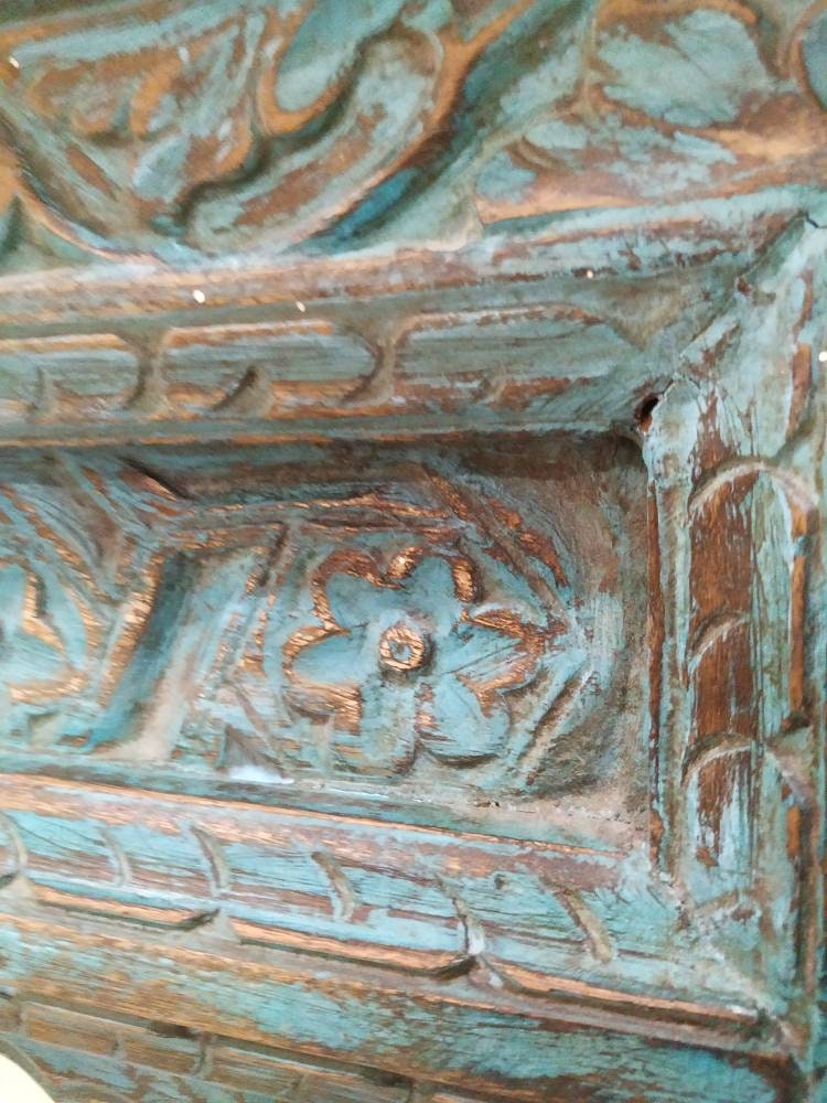 The Gulmohar Indian Rustic Floral Mirror Carved Wooden Wall - Etsy