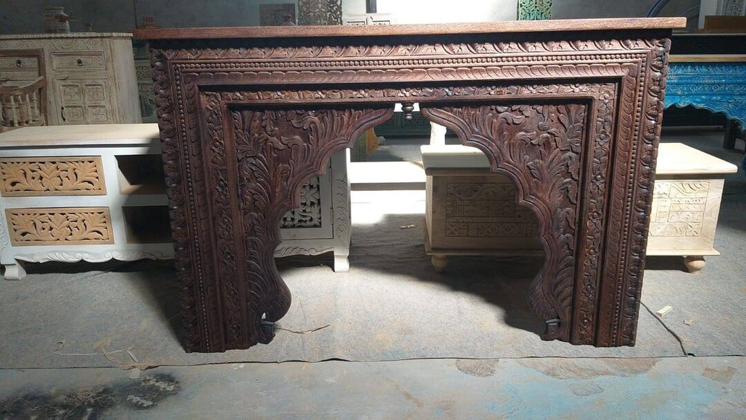 Indian Console Table, Wooden Carved Design Console, Entryway Console ...