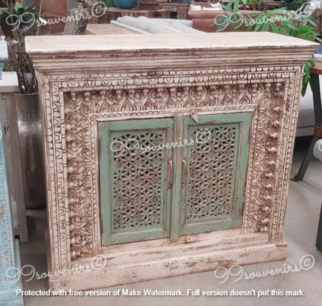 Vintage Style Rustic Indian Cabinet, Solid Wooden Antique Finish ...