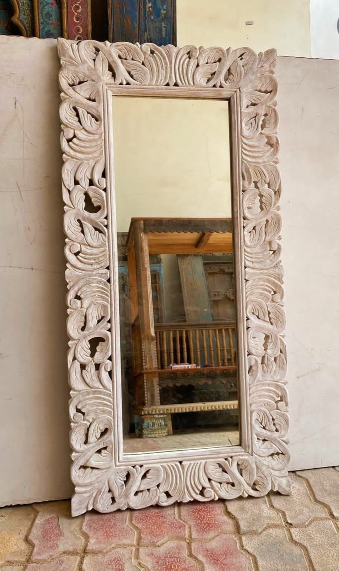 Antique Inspired Royal Mirror, Indian Carved Wooden Mirror, Rustic ...