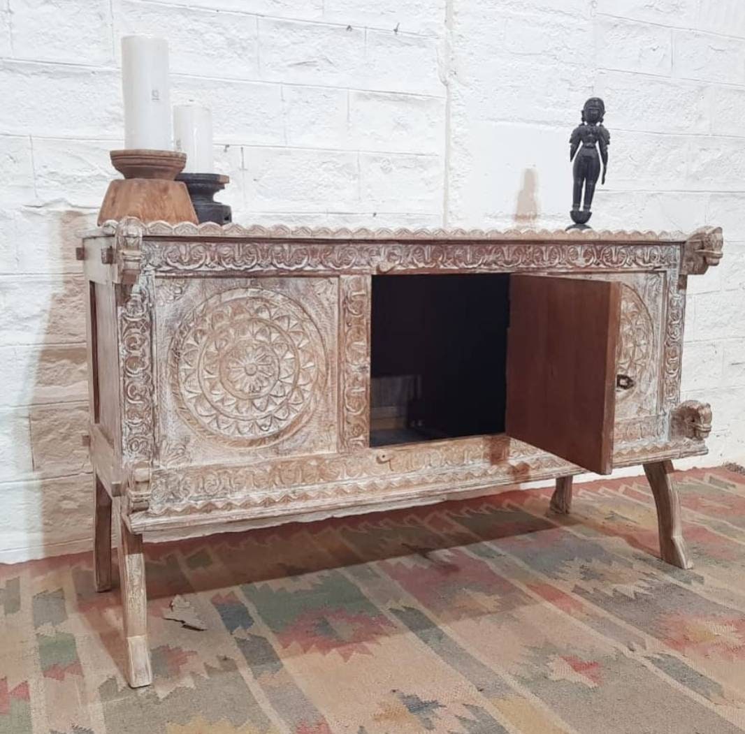 Rustic Wooden Console, Vintage Style Rustic Indian Console, Distressed ...