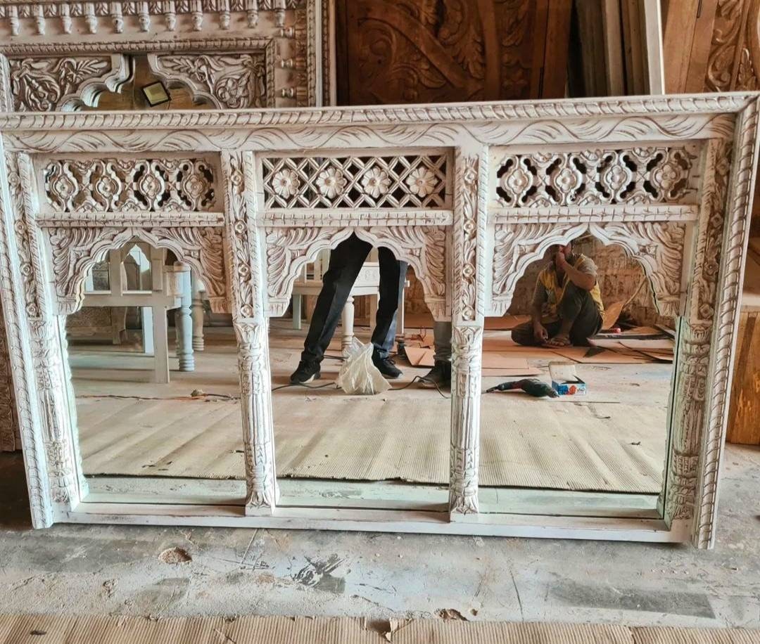 Indian Jharokha Mirror, Long Arch Wall Mirror, Carved Wooden Mirror ...