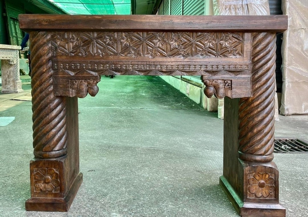Indian Console Table, Wooden Carved Design Console, Entryway Console ...