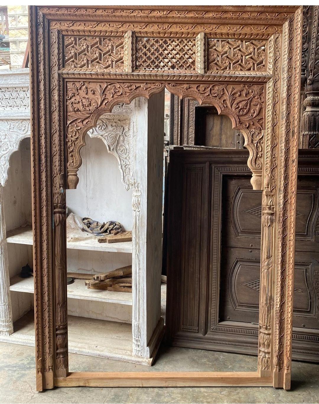 Big Arch Mirror Frame, Indian Furniture, Carved Wooden Panel, Large ...