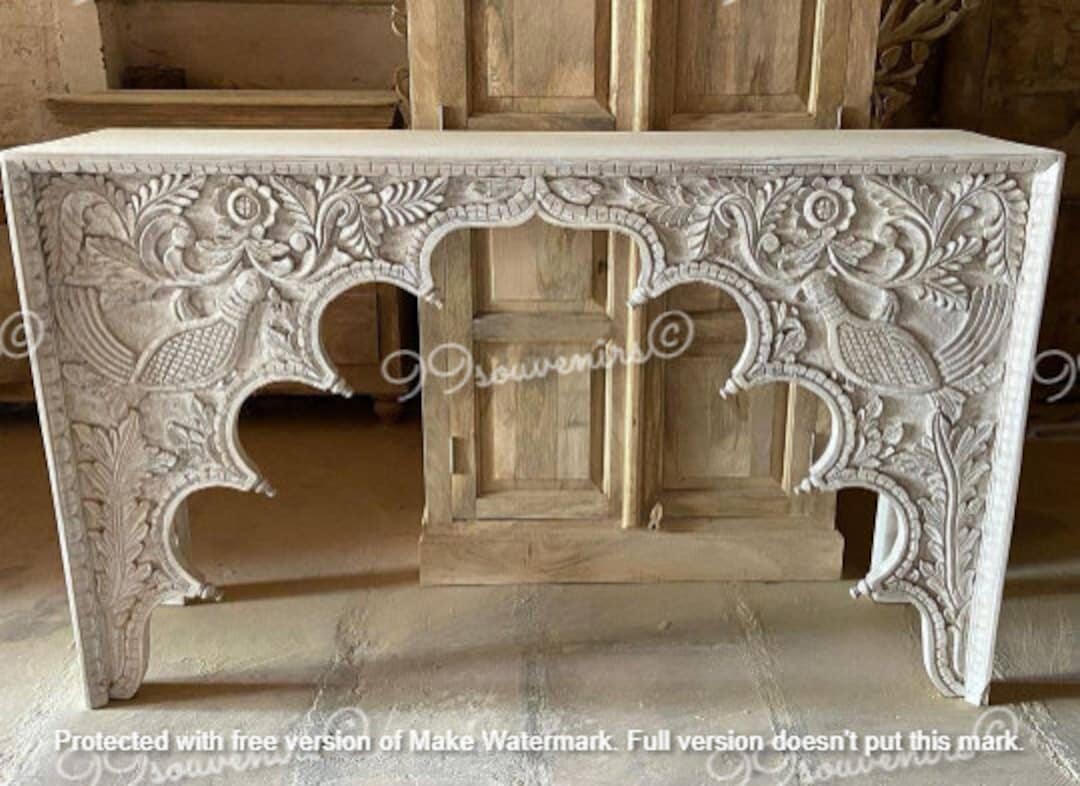 Antique Inspired Wood Console for Bohemian Home, Vintage Style Carved ...